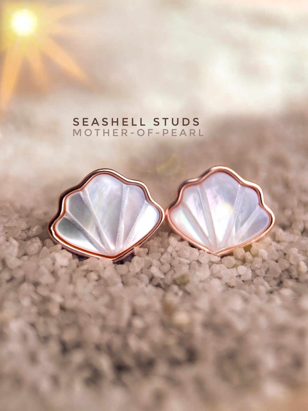 Natural Mother of Pearl Seashell Studs, Natural MOP Studs, 925 Silver Earrings, White Seashell ...