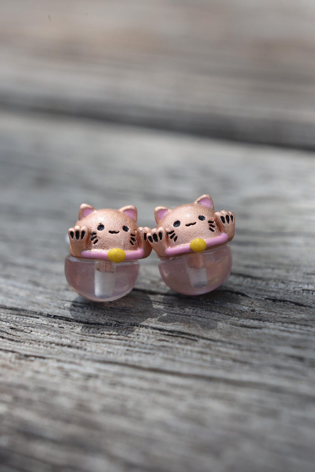 Rose Quartz Fortune Cat Ear Studs | Maneki Neko Earrings | 925 Silver ...