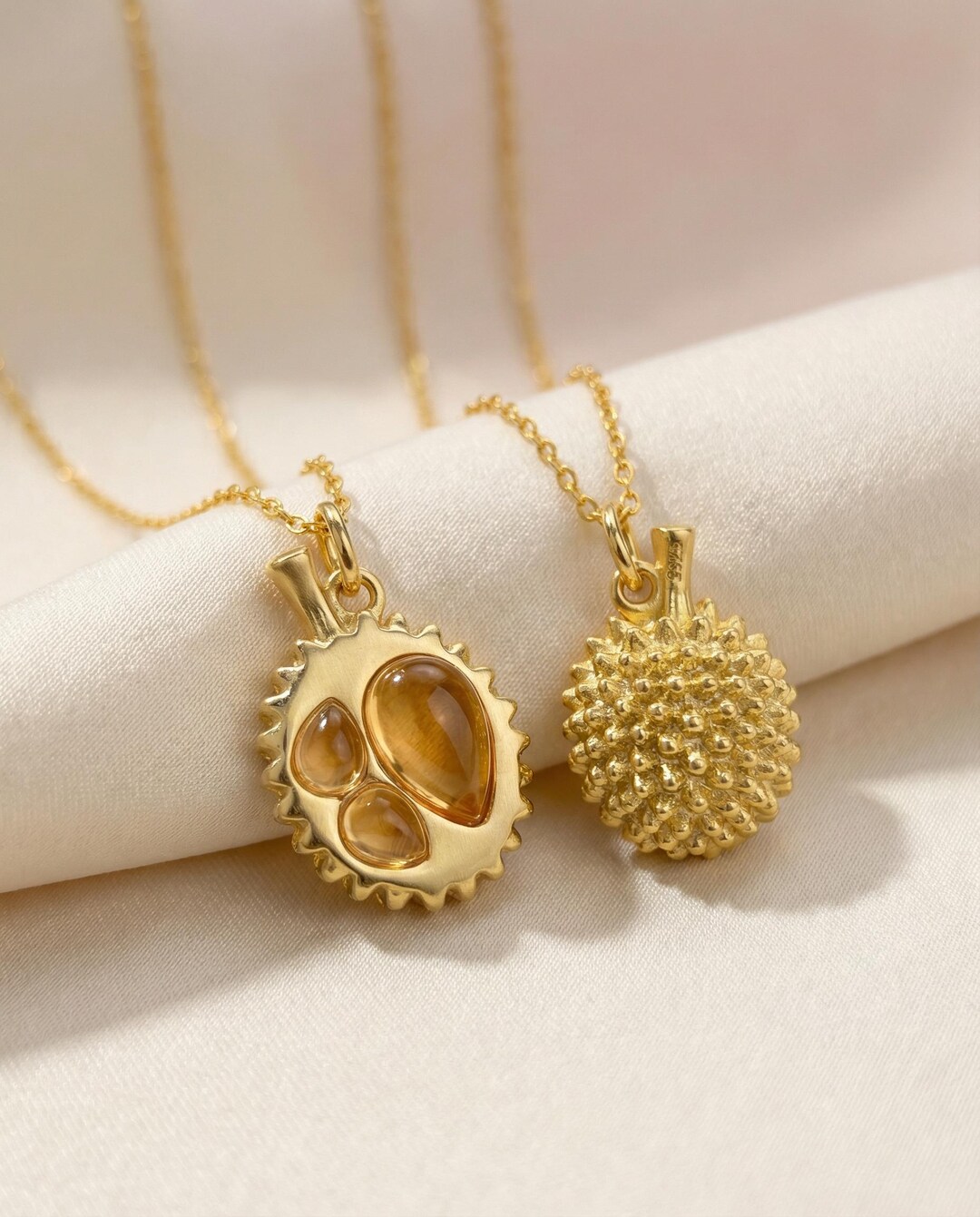 Durian Citrine Pendant Necklace, 925S Sterling Silver, Singapore Fruit ...