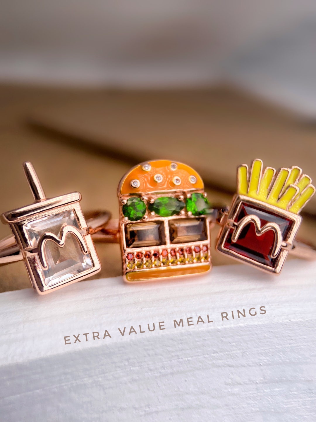 Burger, Fries & Soda Ring Set: Sterling Silver, Smoky Quartz, Garnet - Etsy