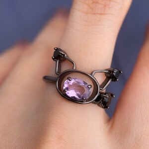 Kuromi Ring, Black Gold Ring, Amethyst Kuromi Ring, Sanrio Ring, Gothic ...