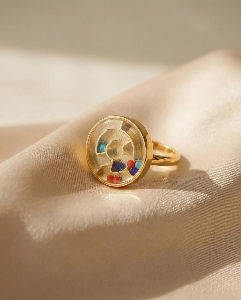 Maze Ring | 925 Silver Gold-plated, Fidget Puzzle Jewelry | Natural ...
