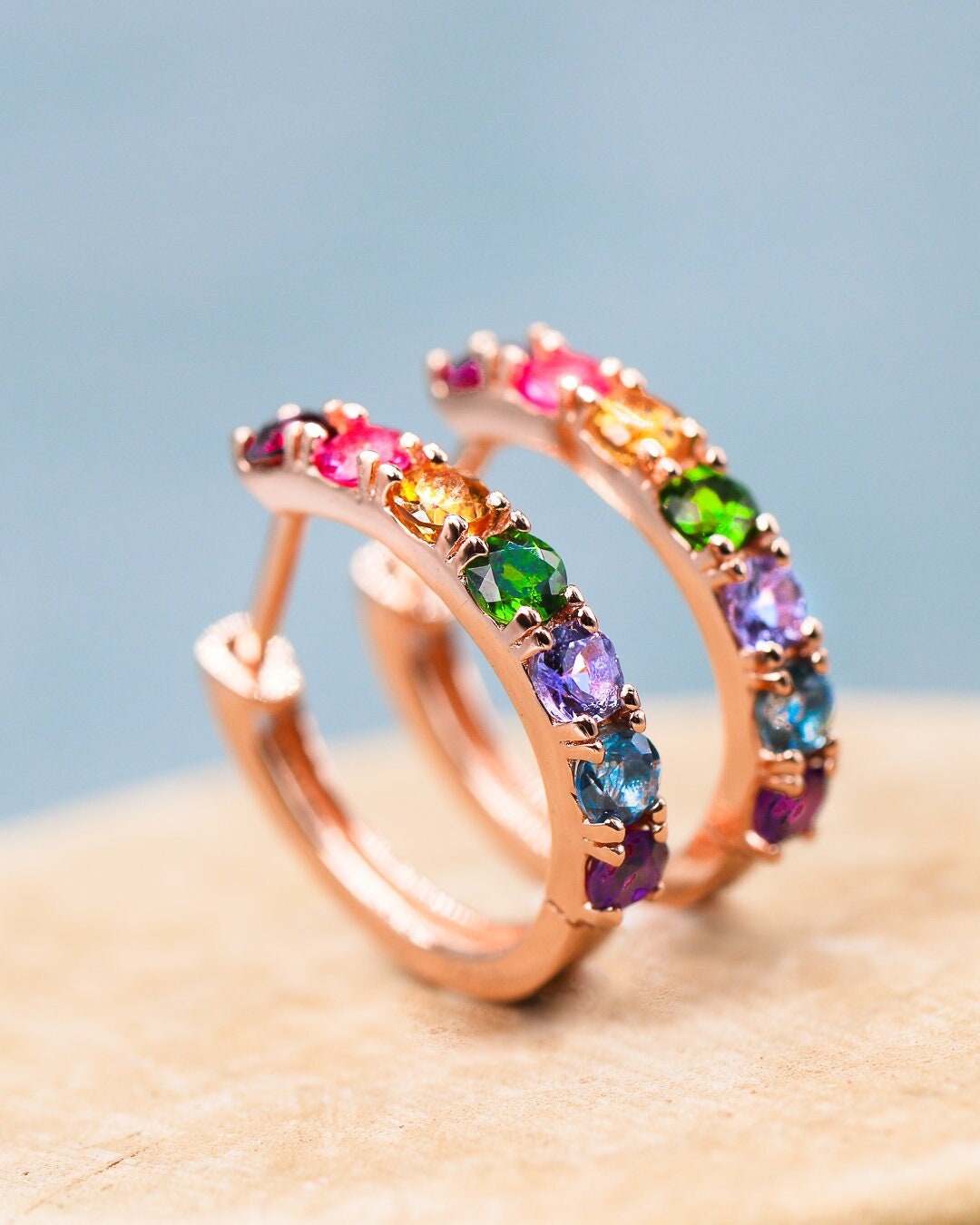 Rainbow Huggies Natural Gemstones Ear Huggies Garnet Pink - Etsy