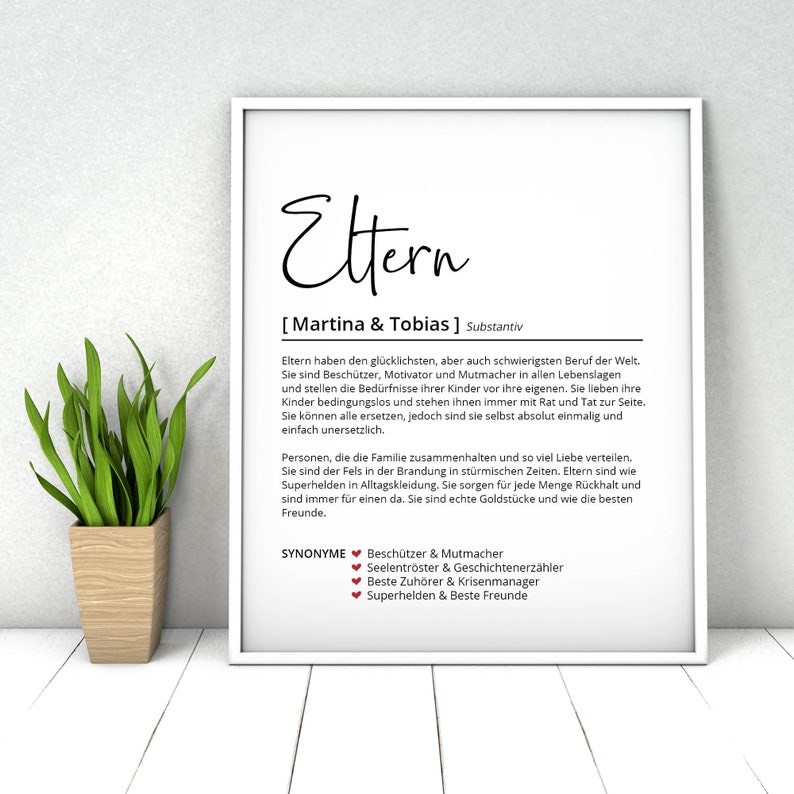 Parents Definition, Personalized Poster Gift, DIY Instant Download ...