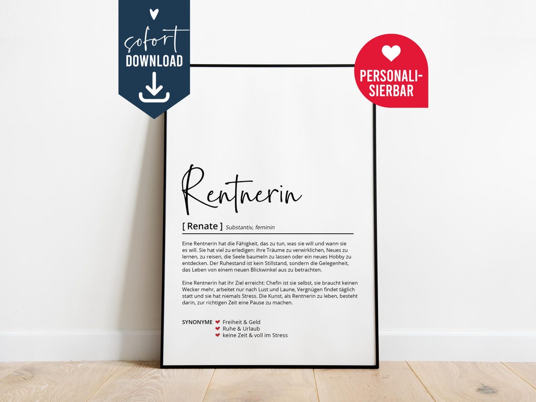 Pensioner Definition, Gift Poster Personalized, DIY Download Digital ...
