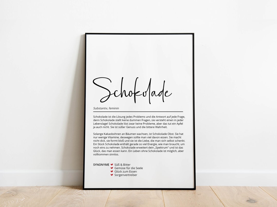 Chocolate Definition Poster Gift Family Friends Birthday Gift Christmas ...