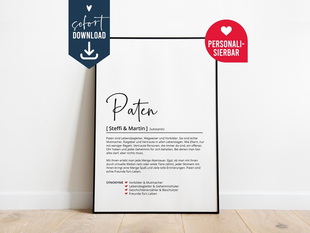 Godparent Definition, Personalized Poster Gift, DIY Instant Download ...