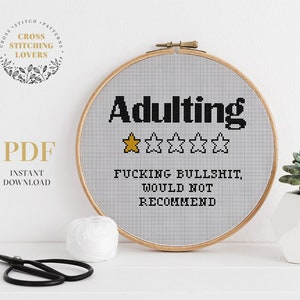Adulting Funny Cross Stitch Pattern, DIY Home Decor Project, FUN and ...