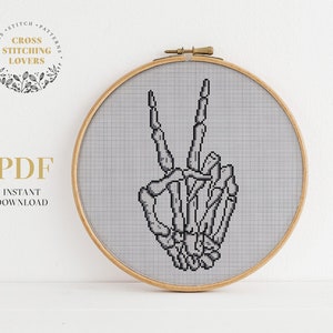 Peace Sign Cross Stitch Pattern, Human Skeleton Embroidery PDF Pattern ...