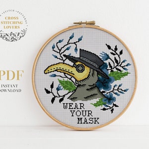 Wear Your Mask Cross Stitch Pattern, Plague Doctor Theme, Home Decor ...
