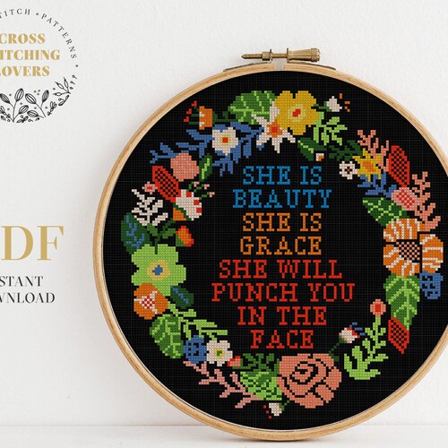 Feminist Cross Stitch Pattern She is Beauty She is Grace She | Etsy