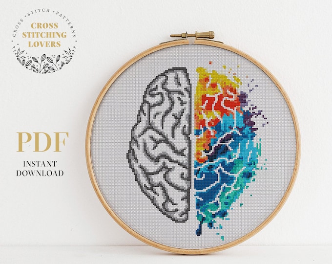 Human Brain Cross Stitch Pattern Modern Counted Cross Stitch | Etsy