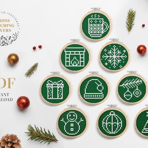 Mini Christmas Cross Stitch Patterns Set of 9 Christmas - Etsy