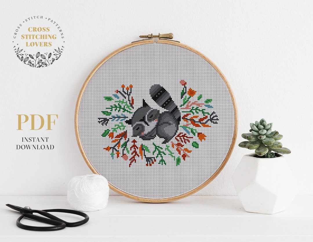 Raccoon Cross Stitch Pattern, Cute and Easy Embroidery Chart, Nursery ...