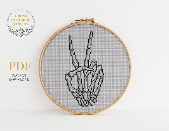 Peace Sign Cross Stitch Pattern Human Skeleton Embroidery PDF | Etsy