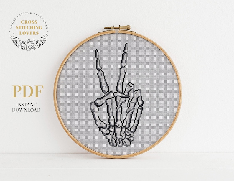 Peace Sign Cross Stitch Pattern Human Skeleton Embroidery PDF - Etsy