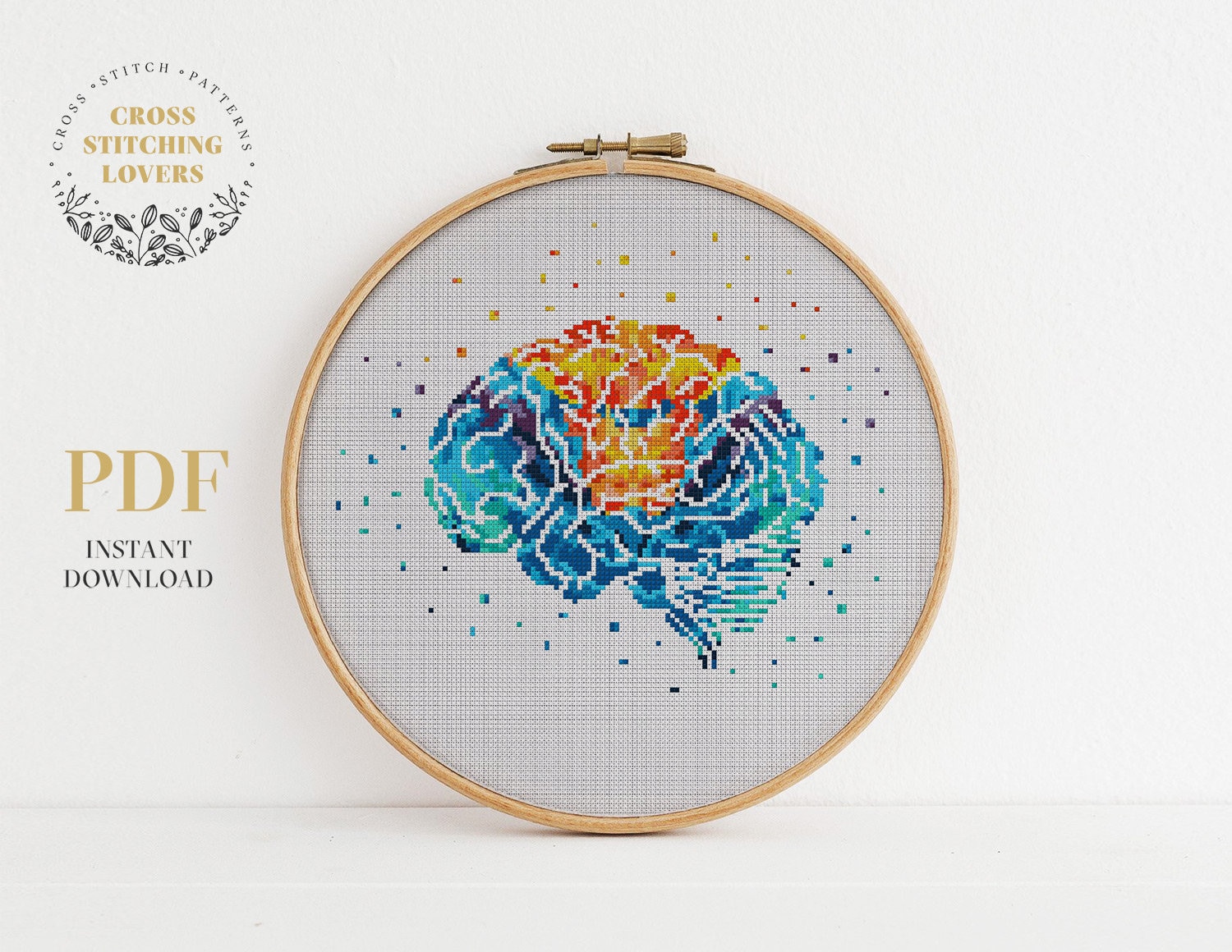 Brain Cross Stitch Pattern Modern Counted Cross Stitch | Etsy