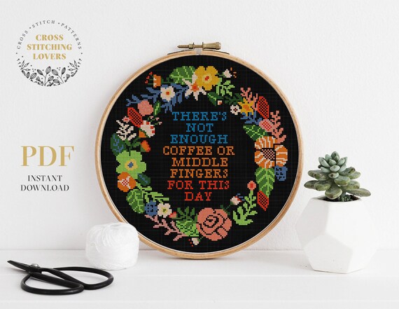 Funny Cross Stitch Pattern Subversive Text Flower Embroidery | Etsy