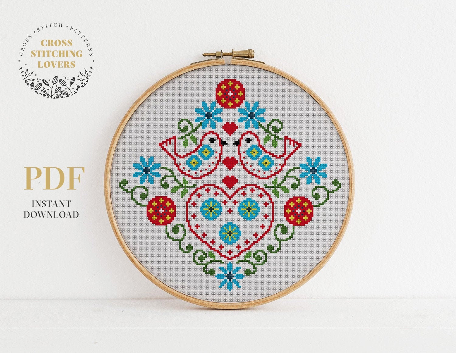 Folk Cross Stitch Pattern, Ornament Embroidery Design, Home Decor, PDF ...