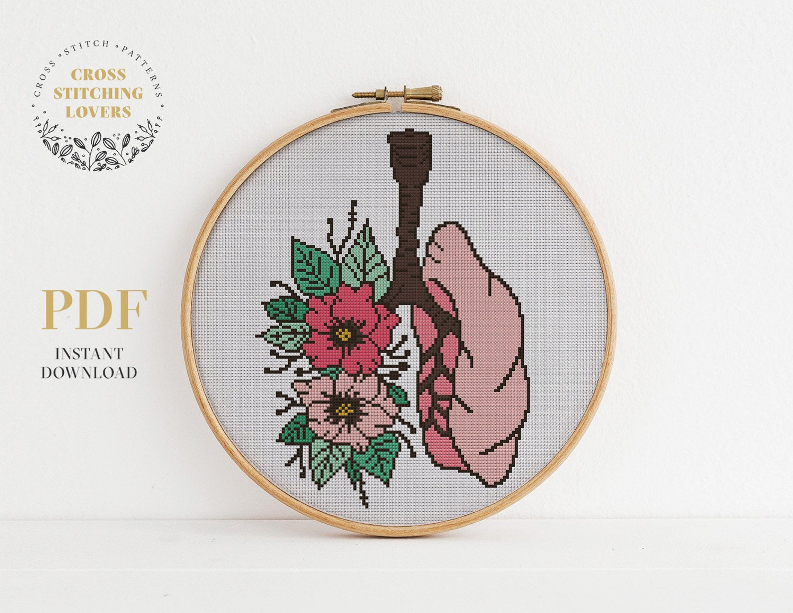 Lungs Cross Stitch Pattern Easy Counted Cross Stitch Home | Etsy