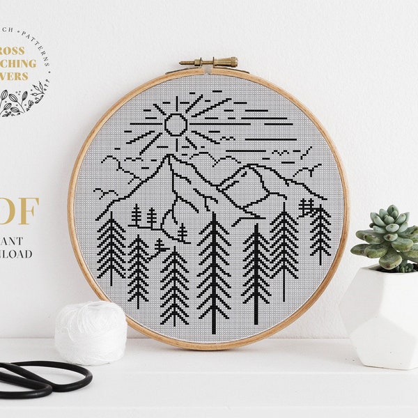Mountain Crossstitch - Etsy