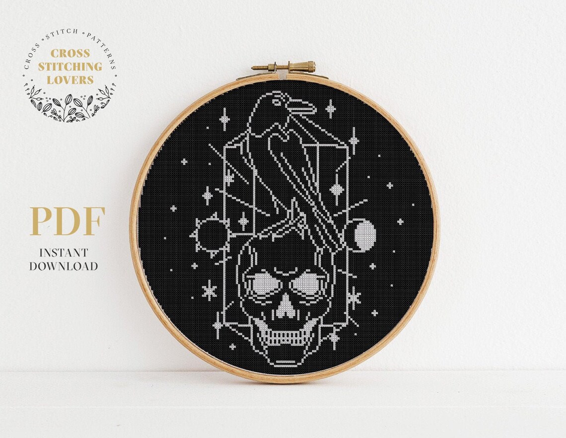 Mystical Cross Stitch Pattern Goth Embroidery Design Skull - Etsy