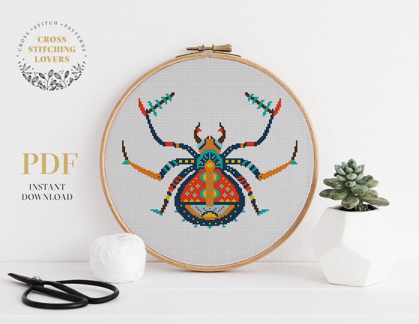 Spider Cross Stitch Pattern Colorful Insect Embroidery - Etsy
