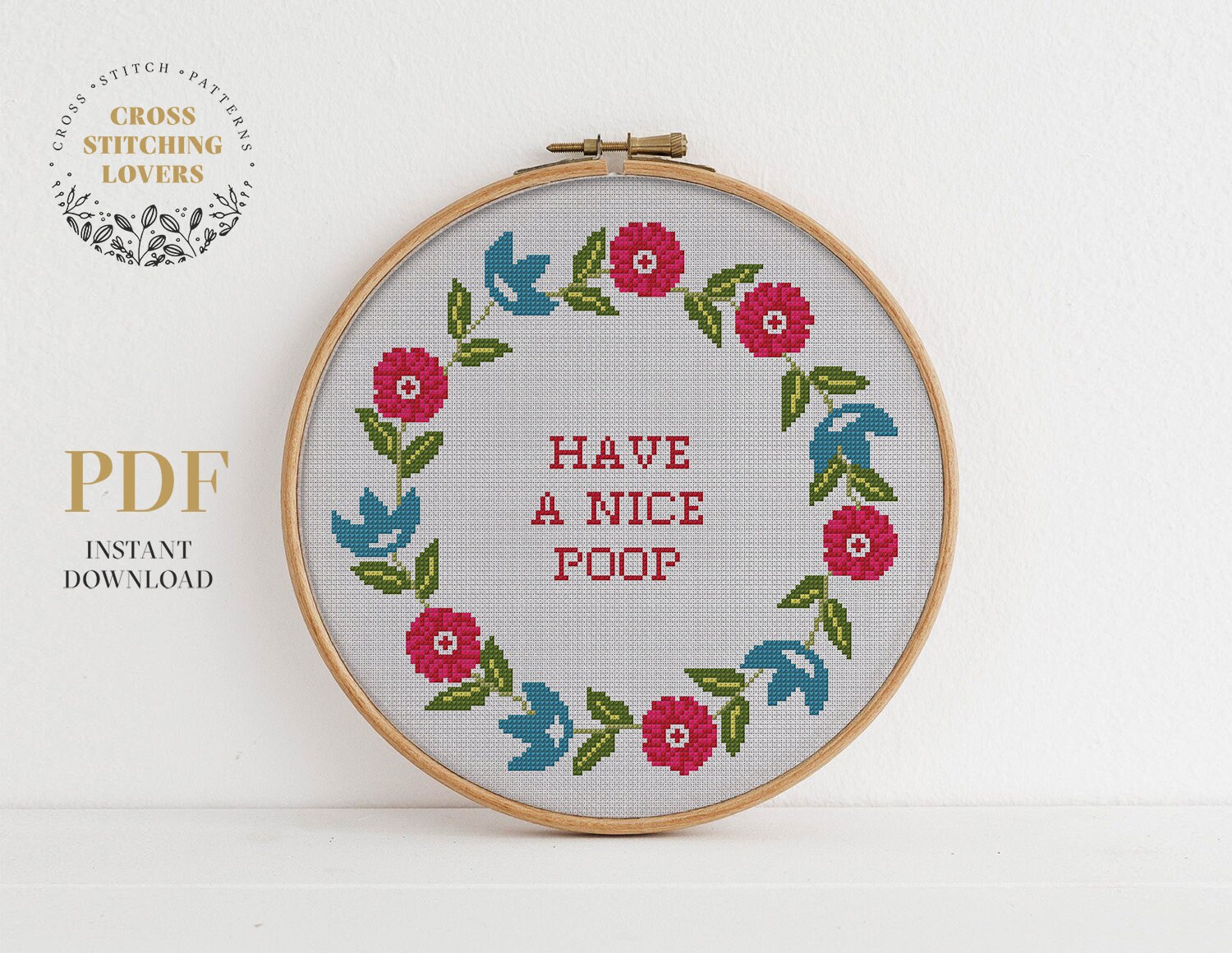 Have a Nice Poop Cross Stitch Pattern With Flower Wreath and - Etsy