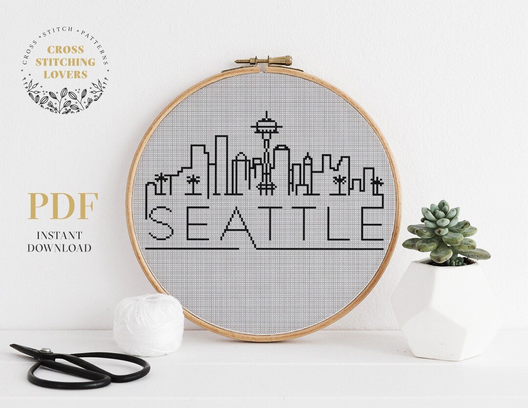 Seattle Skyline City Cross Stitch Pattern, Simple and Easy Level ...