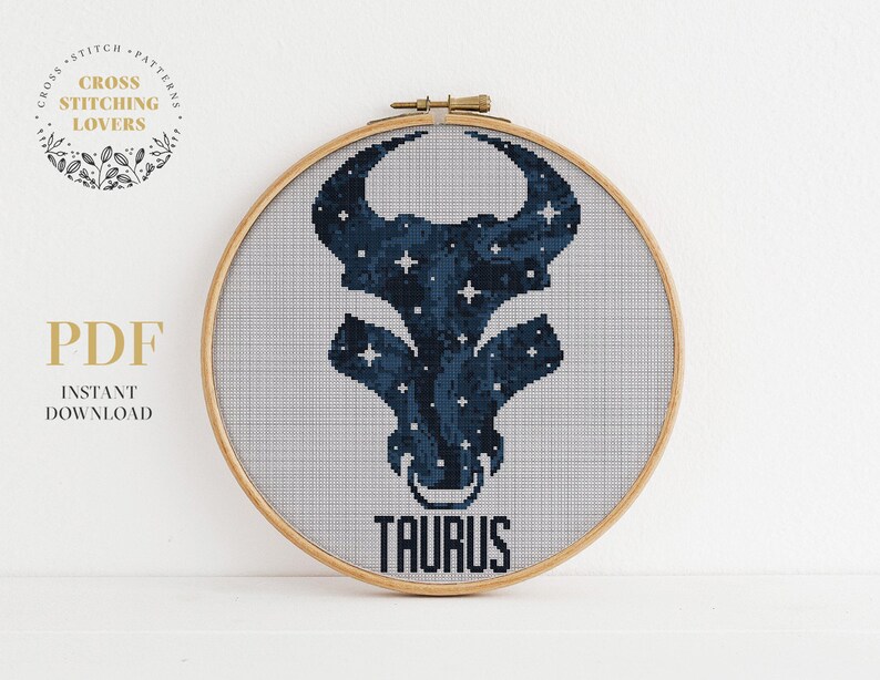 Taurus Cross Stitch Pattern Zodiac Sign Embroidery Astrology | Etsy