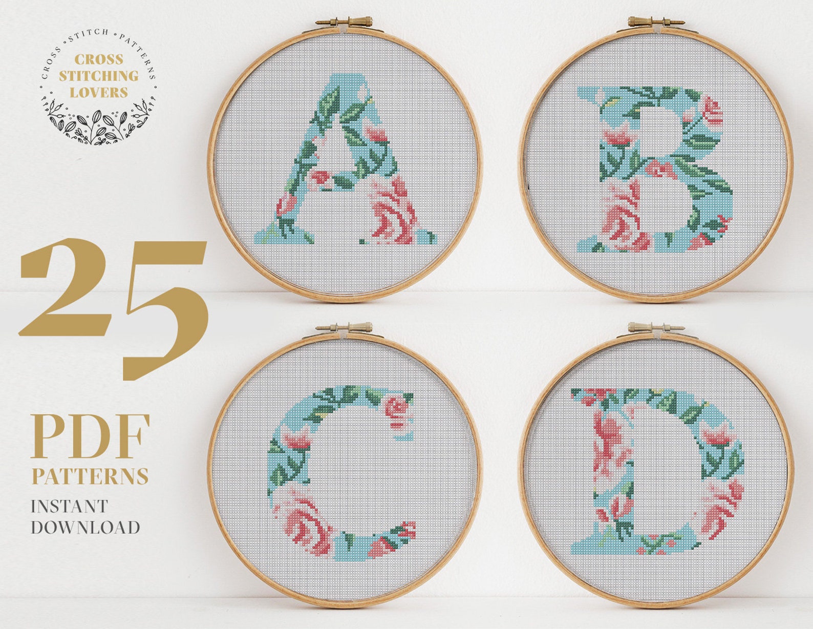 Full Alphabet Cross Stitch Pattern, Monogram Letters Embroidery Design ...