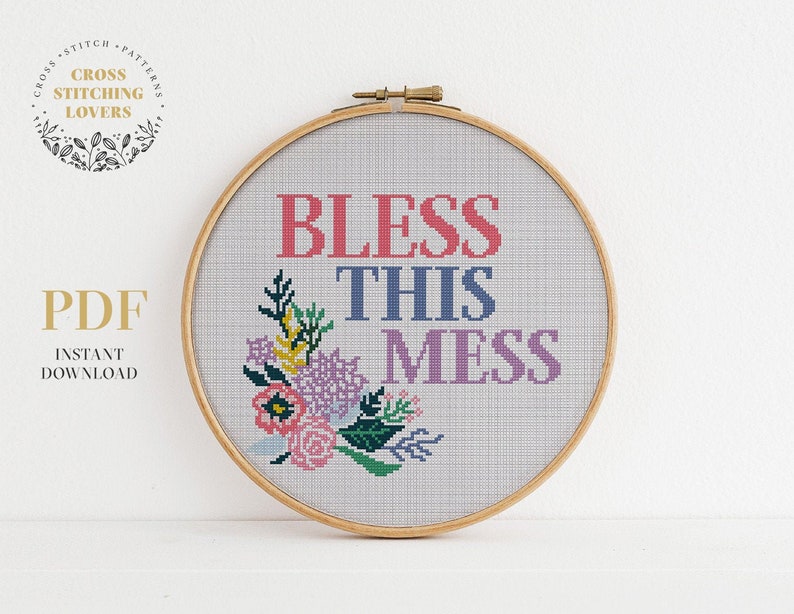 Bless This Mess Cross Stitch Pattern Funny and Easy Counted - Etsy