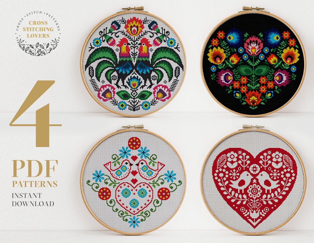 Folk Theme Cross Stitch Pattern, Flower Embroidery Design, Xstitch ...