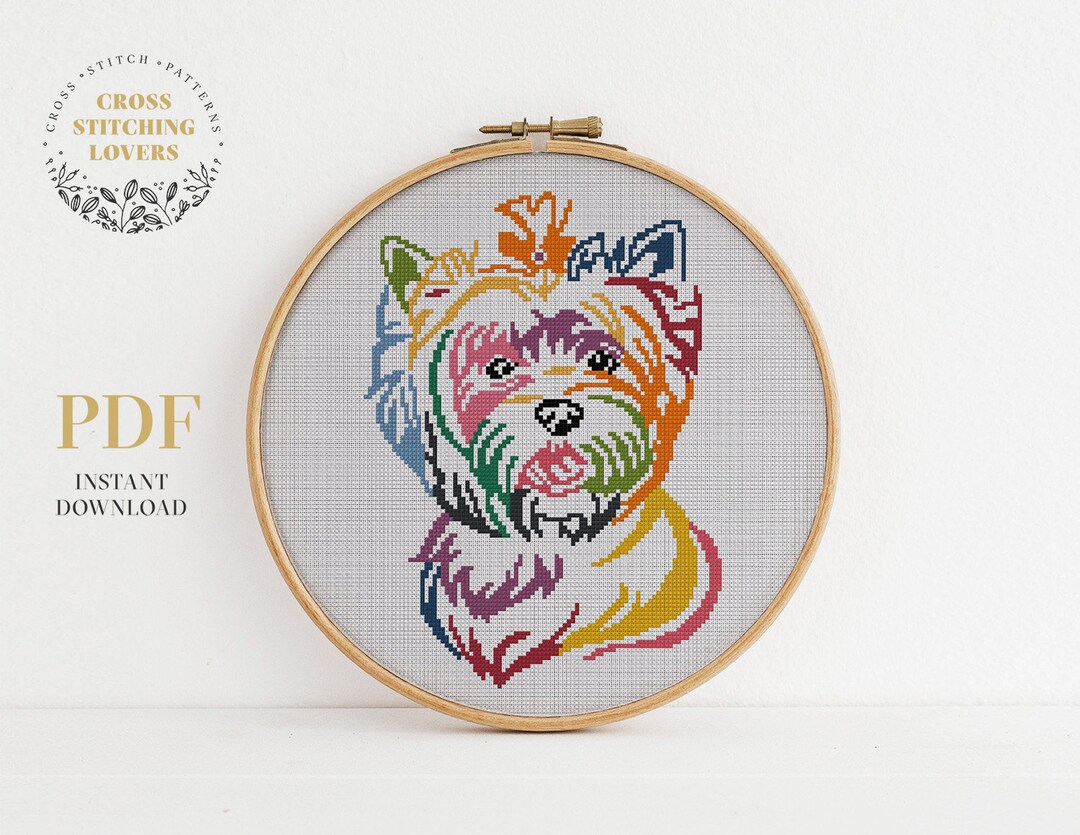 Yorkshire Terrier Cross Stitch, Yorkie Dog Counted Cross Stitch Pattern ...
