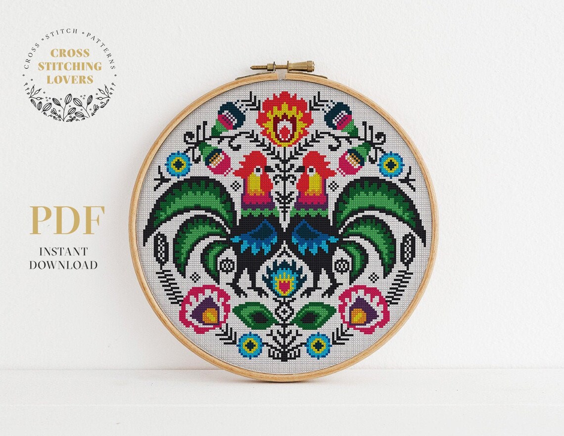 Folk flower cross stitch pattern Modern embroidery design | Etsy