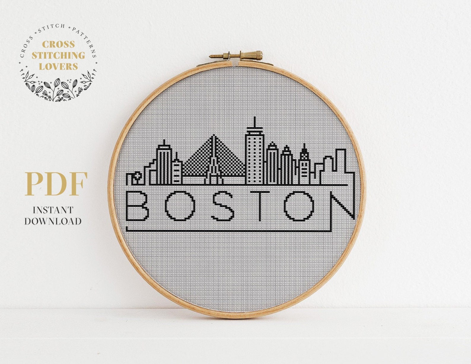 USA Boston City Cross Stitch Pattern, Easy Level Modern Counted Cross ...