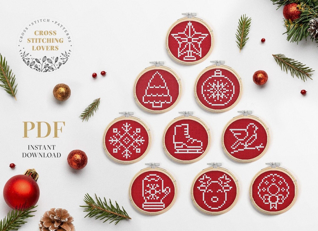Mini Christmas Cross Stitch Patterns, Set of 9 Christmas Symbols, Easy ...