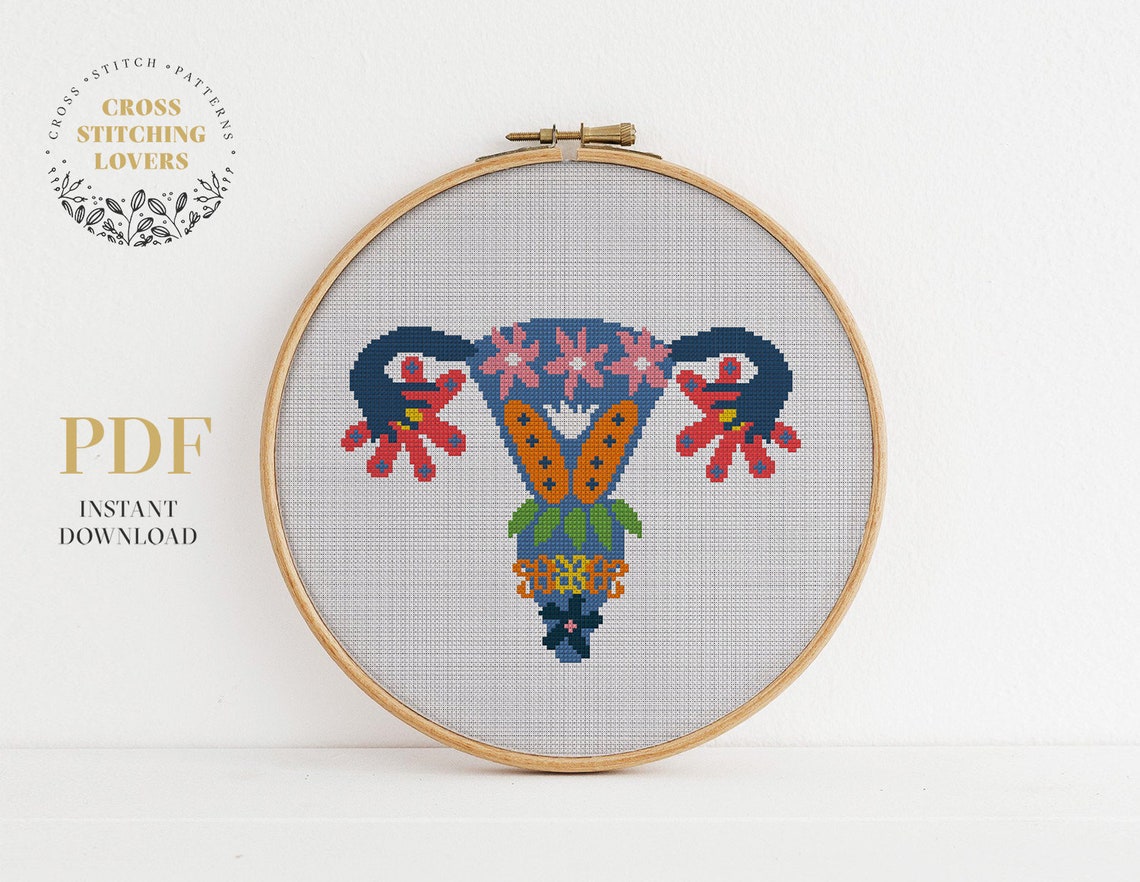 Flower Uterus Cross Stitch Pattern, Easy Counted Cross Stitch, Personal ...