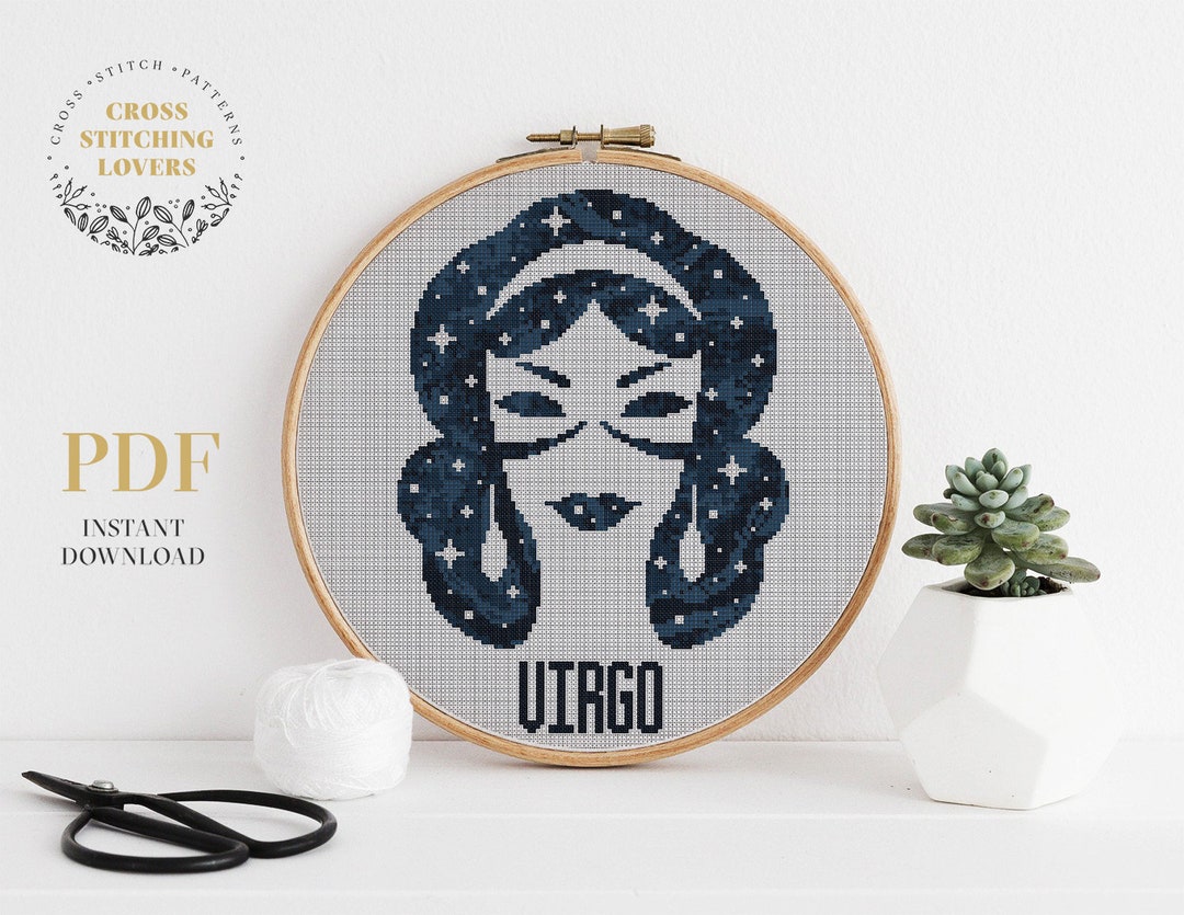 Virgo Zodiac Sign Cross Stitch Pattern, Astrology, Celestial Embroidery ...
