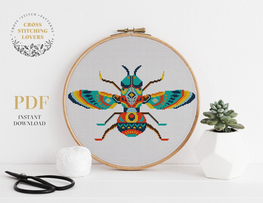 Colorful Fly Cross Stitch Pattern, Easy Embroidery, Insect Counted ...