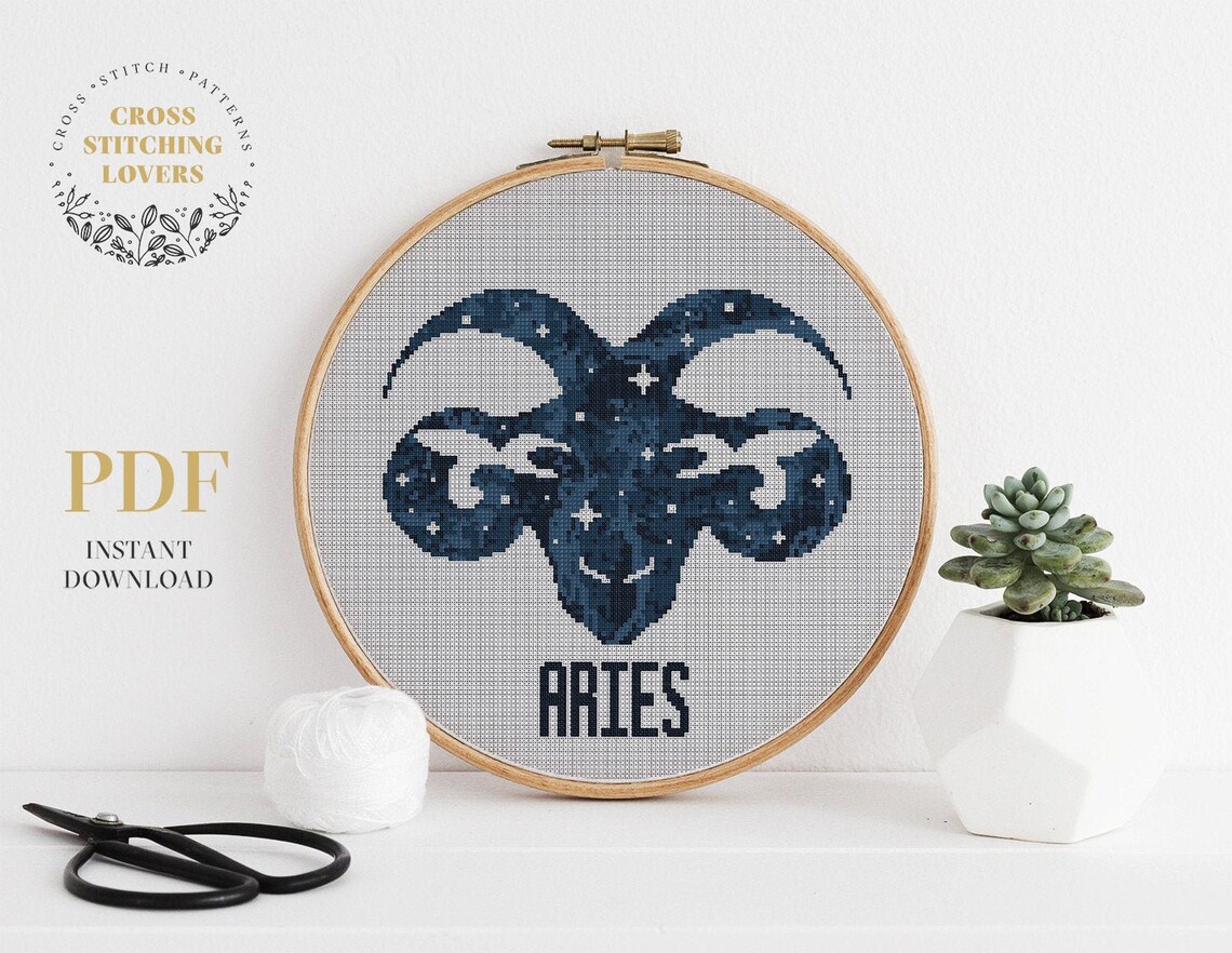 Zodiac Sign Cross Stitch Pattern Astrology Embroidery Aries - Etsy