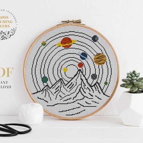 Solar System Cross Stitch Pattern Download PDF Planets Cross - Etsy