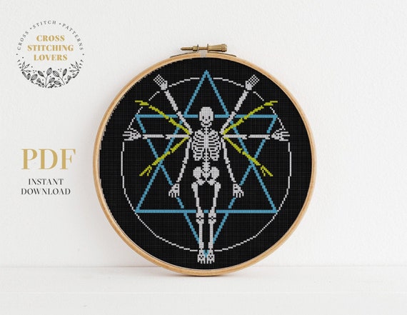 Skeleton Cross Stitch Pattern Gothic Embroidery Home Decor | Etsy