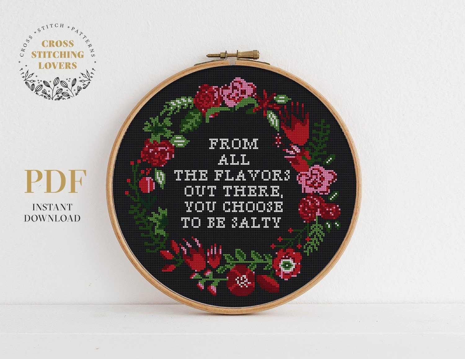 Ironic Cross Stitch Pattern Flower Wreath Counted Cross - Etsy