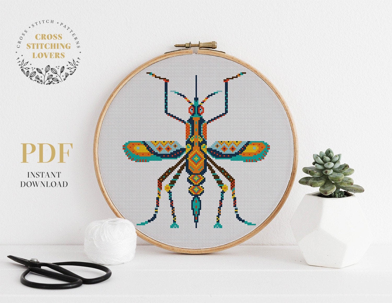 Mosquito Cross Stitch Pattern, Colorful Insect, Instant Download PDF ...