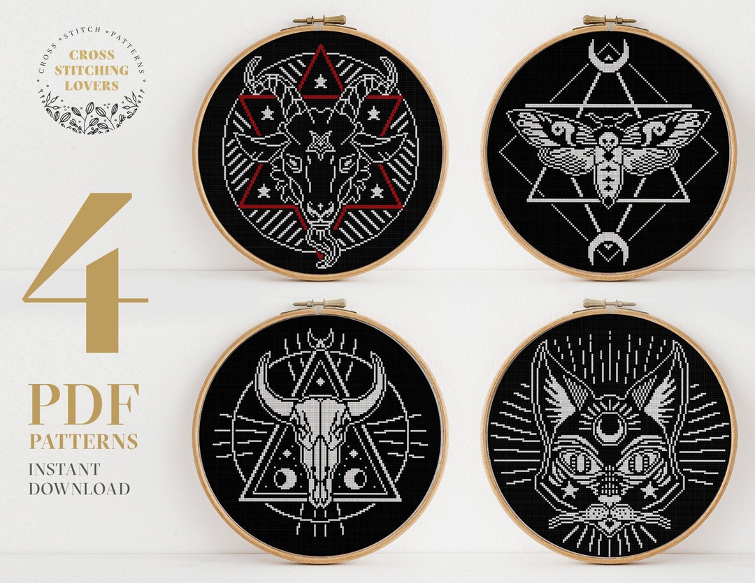 Gothic and Mystical Cross Stitch Pattern, Bundle Set of 4 Patterns ...