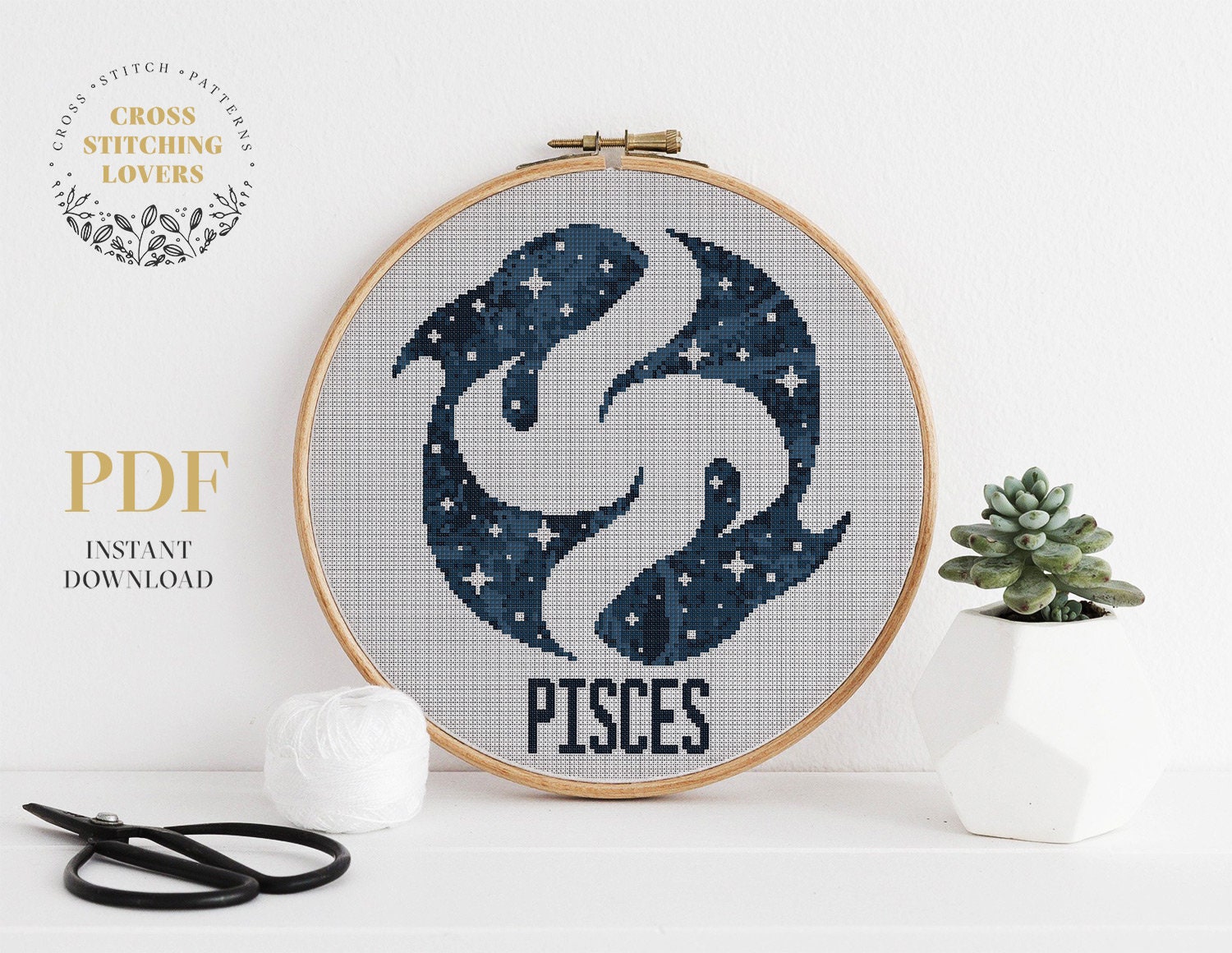 Pisces cross stitch PDF pattern Astrology zodiac sign | Etsy