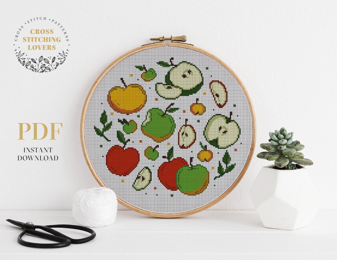 Apple Fruit Cross Stitch Pattern, Modern Embroidery Design, Wall Home ...