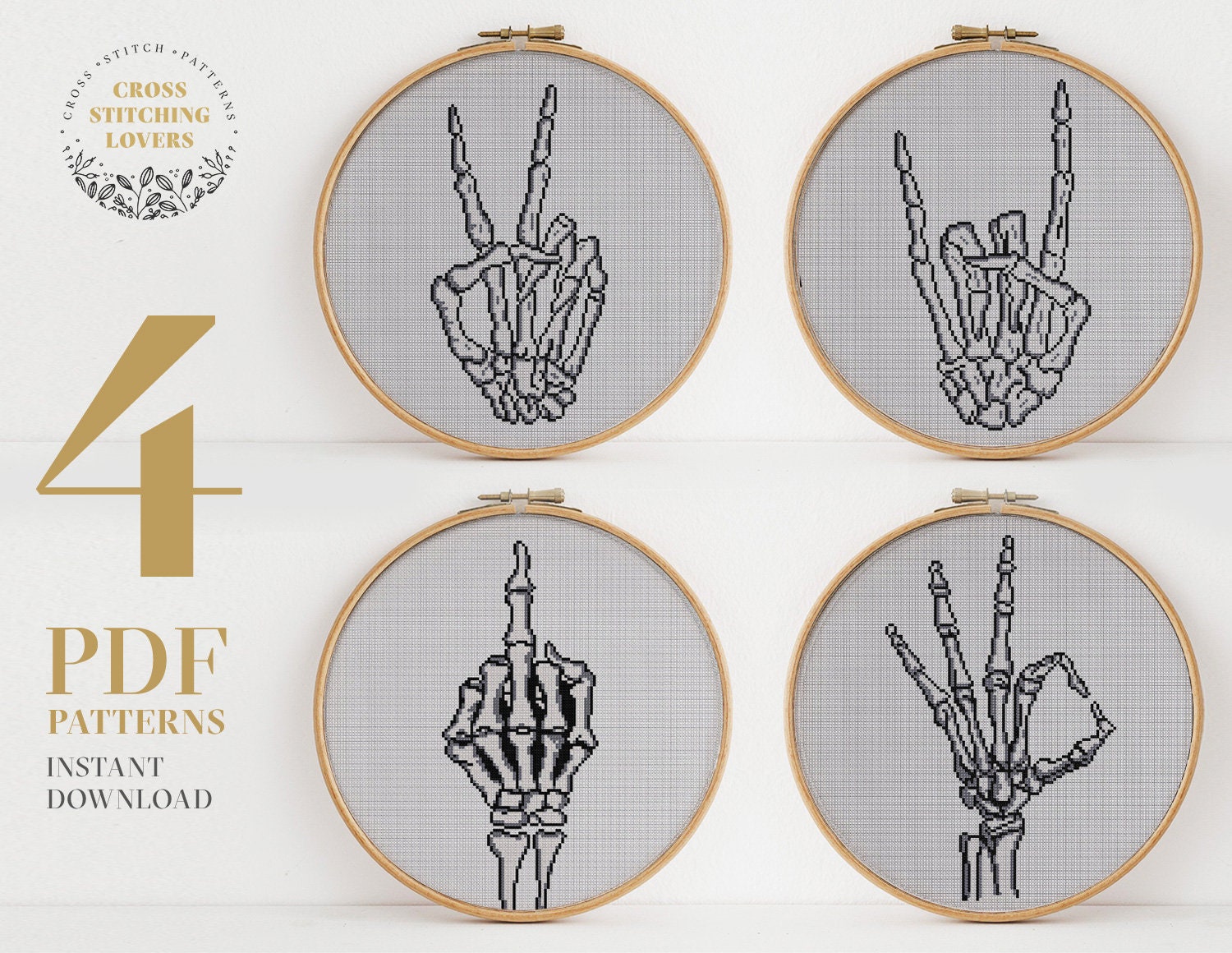 Skeleton Cross Stitch Pattern Hand Gestures Embroidery Home - Etsy UK