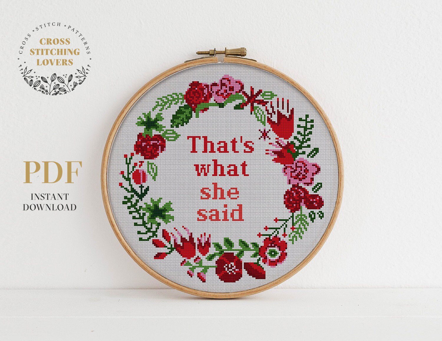 That's What She Said, Colorful Flower Wreath Cross Stitch Pattern, the ...